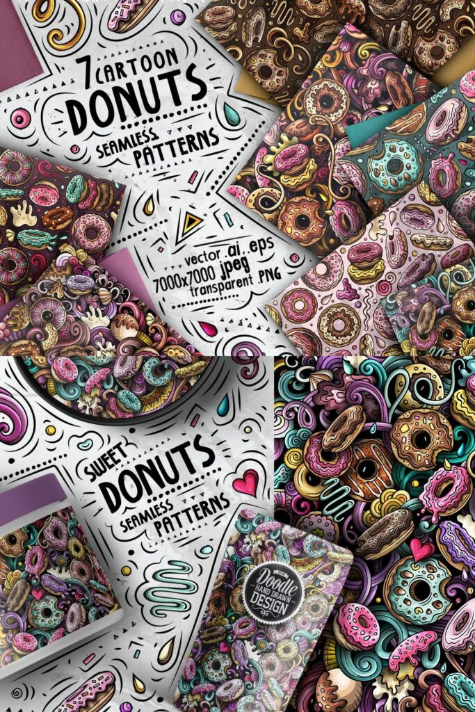 7 Donuts Cartoon Seamless Patterns – MasterBundles