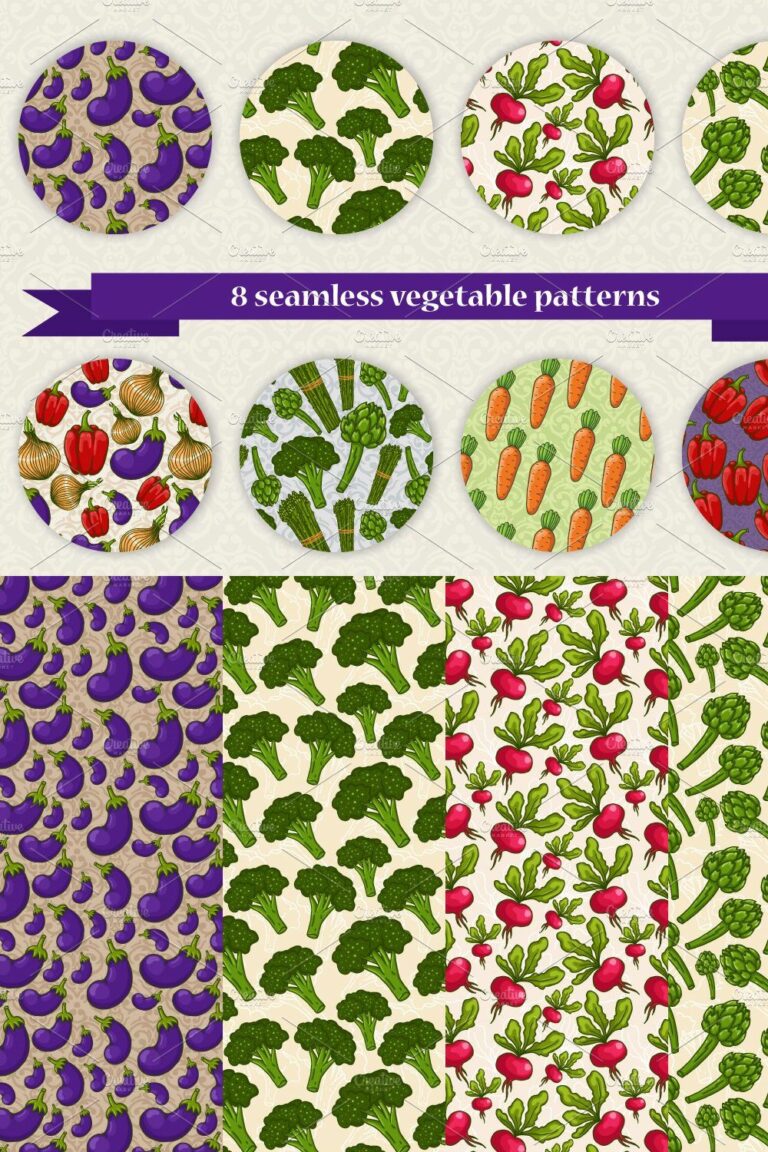 8 seamless vegetable patterns – MasterBundles