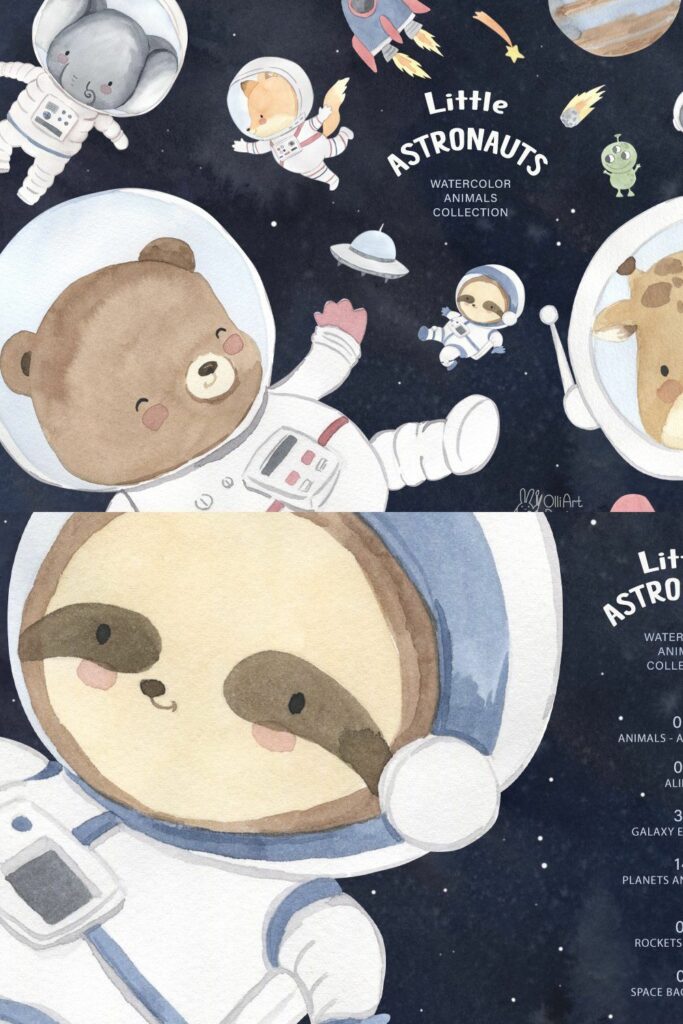 ASTRONAUT clipart. Watercolor animal – MasterBundles