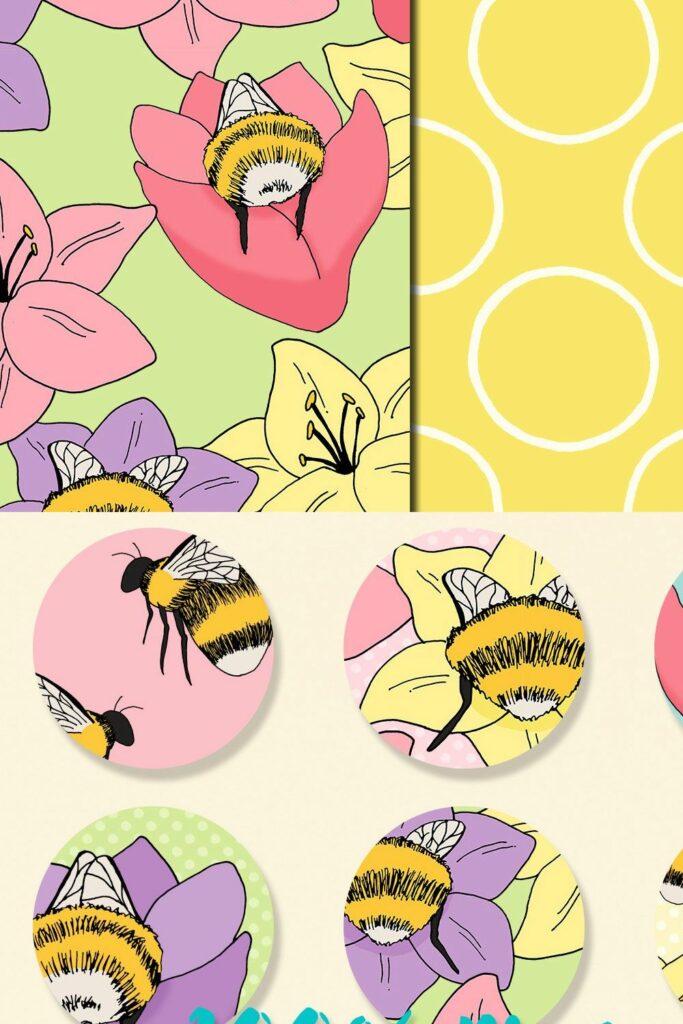 Bee & Flower Seamless Patterns – MasterBundles