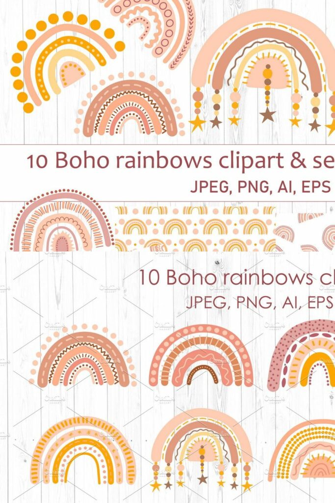 Boho Rainbow Clipart & Patterns – MasterBundles