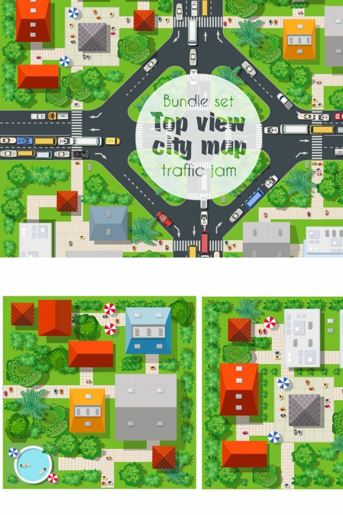 Bundle set traffic car top view city – MasterBundles