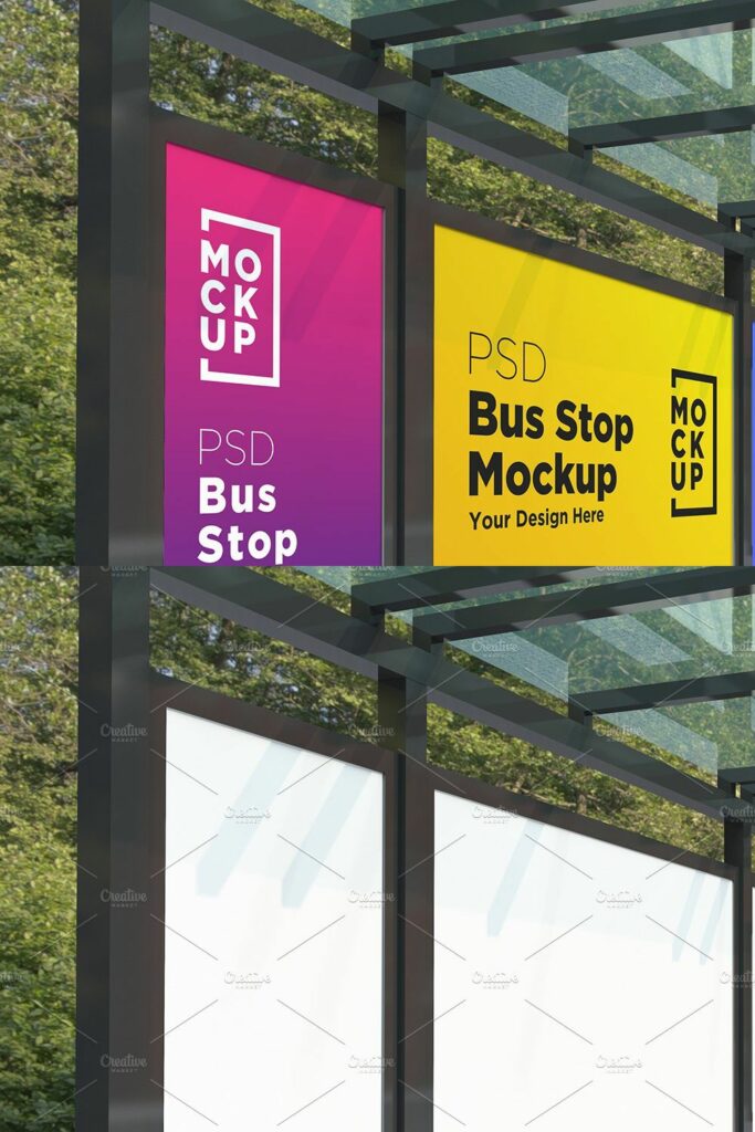 Bus Stop with 4 Billboard Mockup – MasterBundles