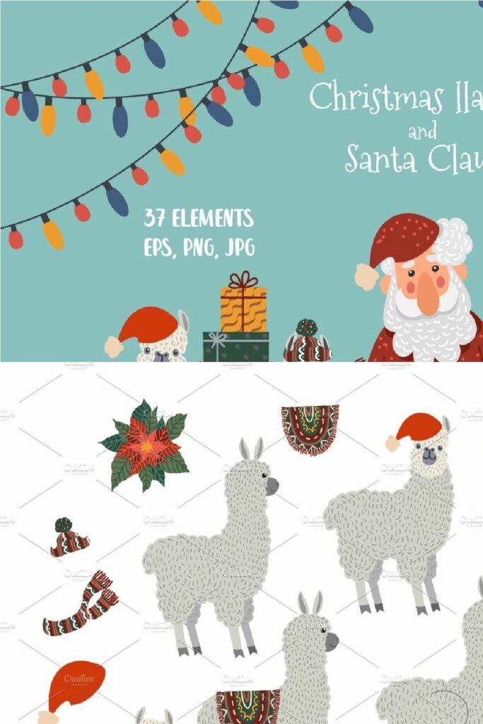 Christmas llamas and Santa clipart – MasterBundles