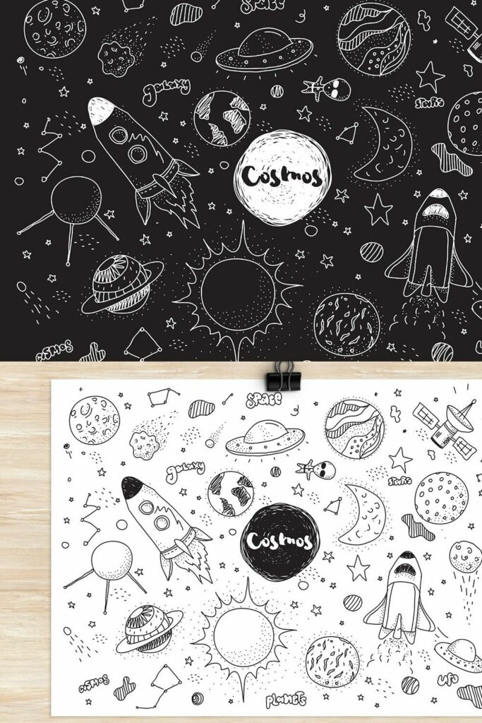 Cosmic set. Hand drawn doodles. – MasterBundles