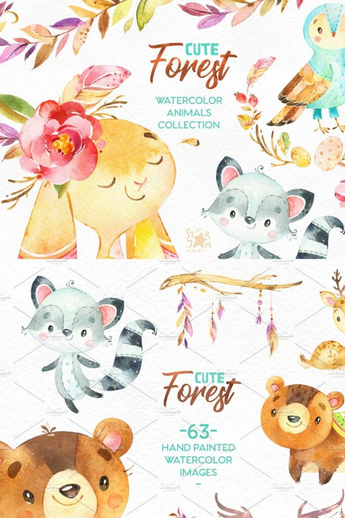 Cute Forest. Collection of animals – MasterBundles