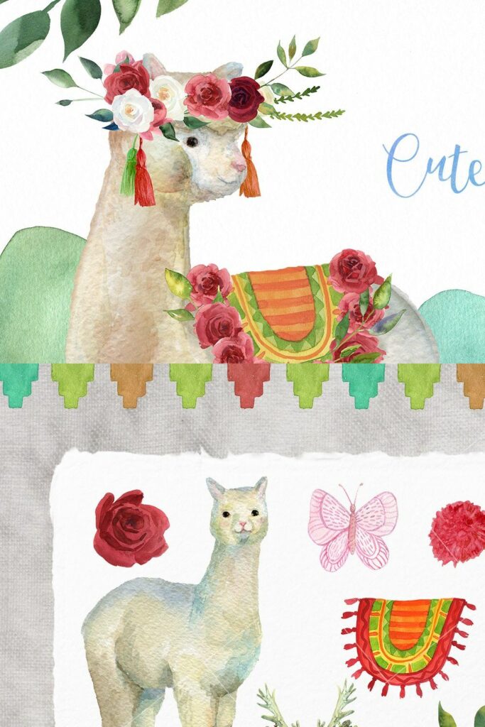 Cute watercolor llama alpaca clipart – MasterBundles