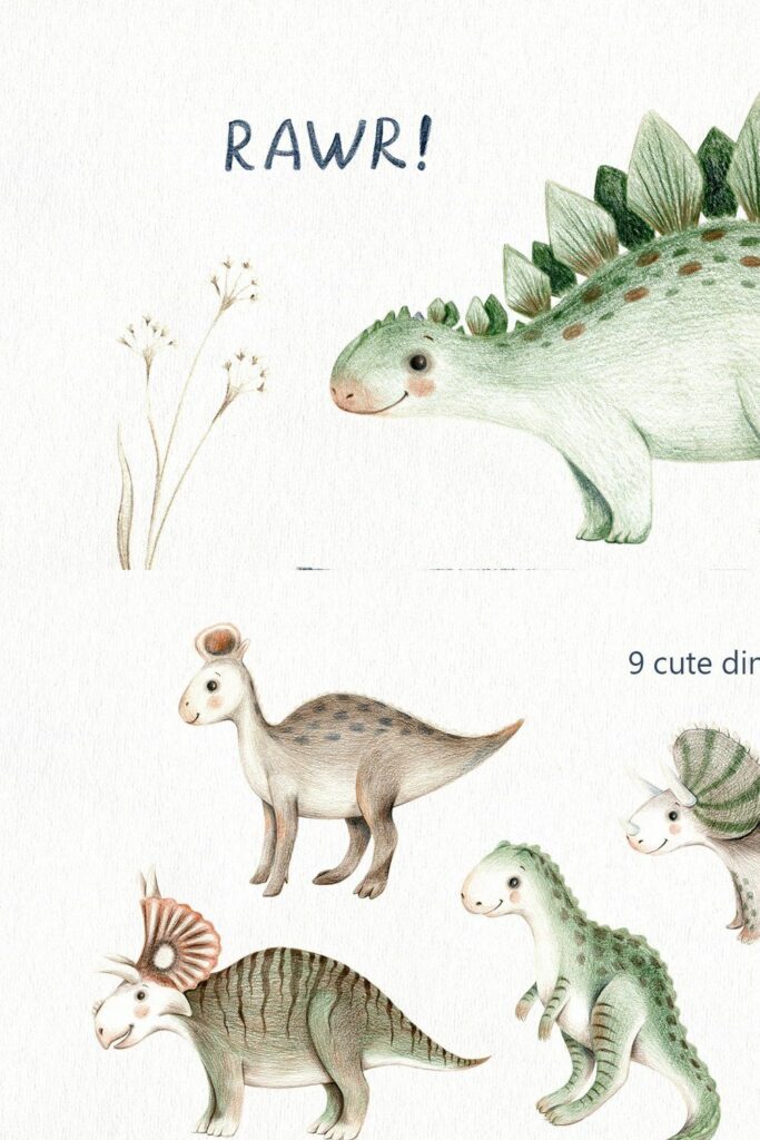 Dinosaurs - color pencil clipart – MasterBundles