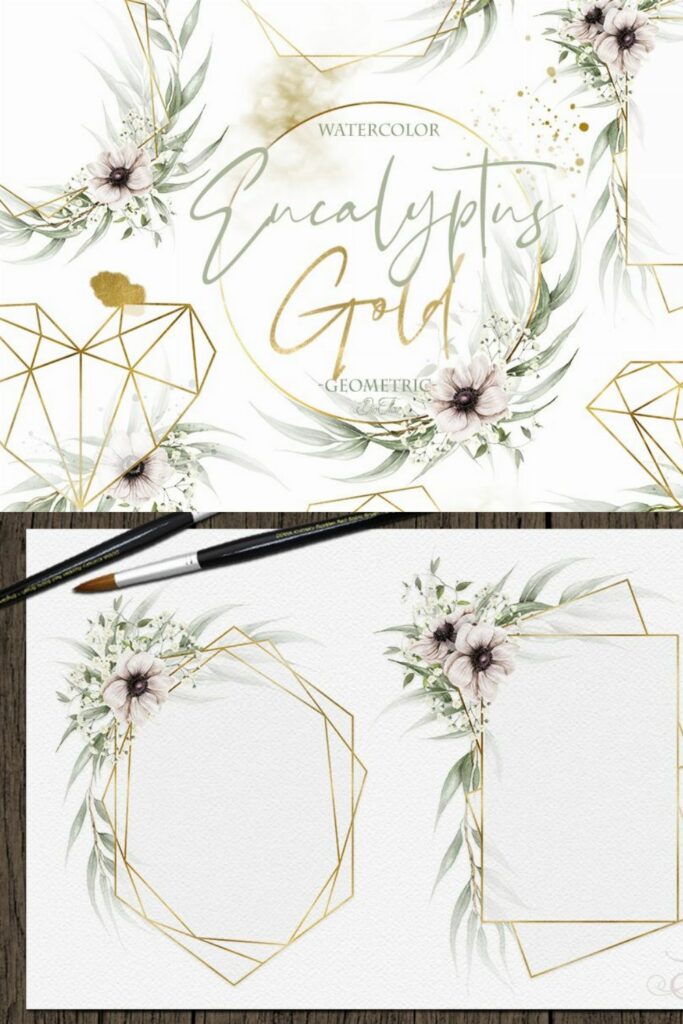 Eucalyptus Anemone Gold Frames – MasterBundles