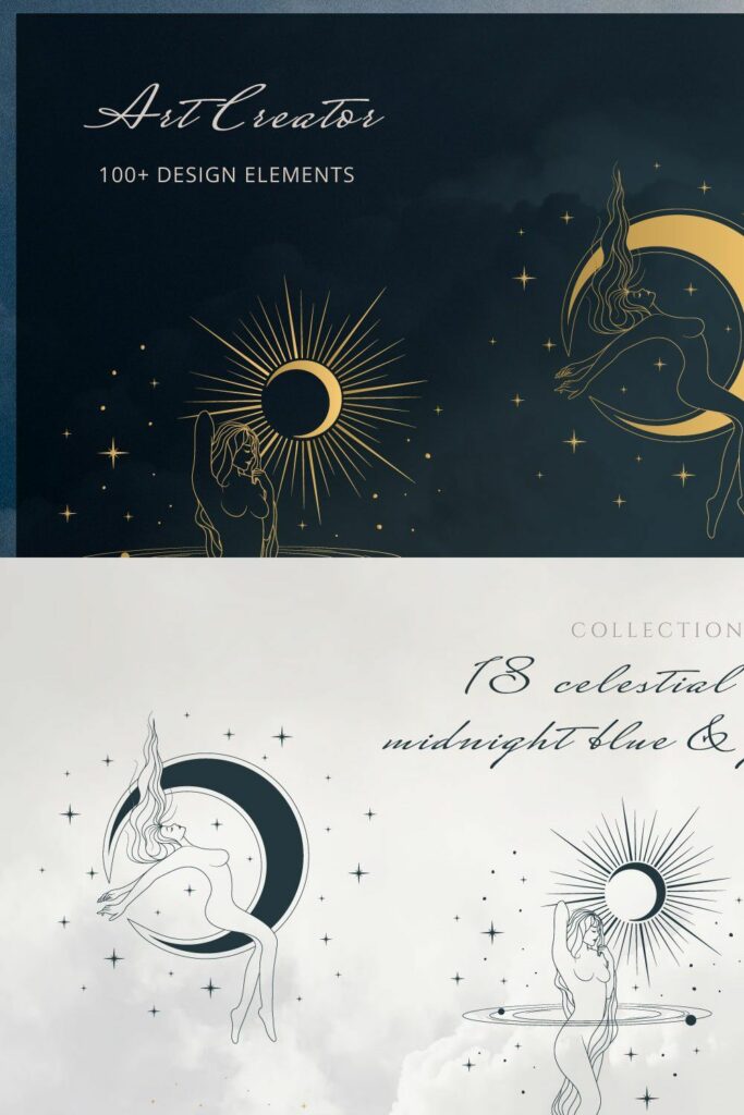 Hand drawn Celestial Women Line Art – MasterBundles