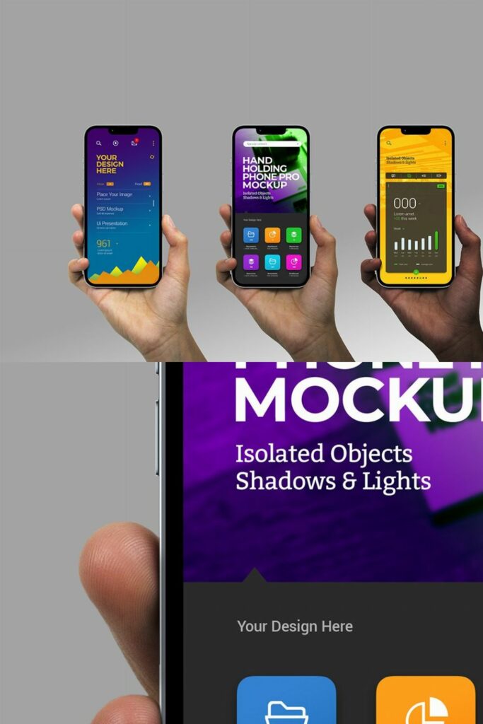 Hand Holding Phone Mockup 13" Pro – MasterBundles