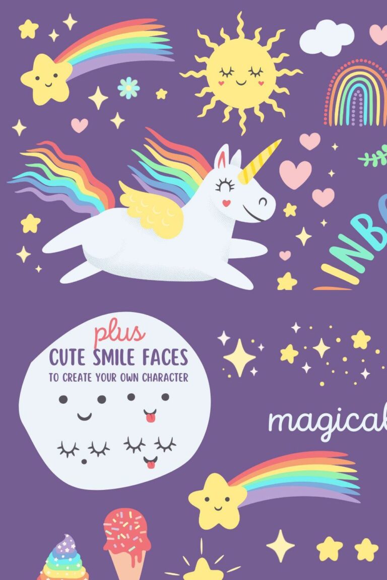 Happy Rainbow Unicorns Clipart Pack – MasterBundles