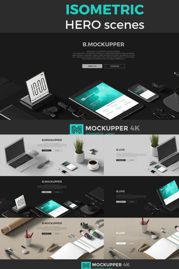 Hero scenes isometric view Mockups – MasterBundles