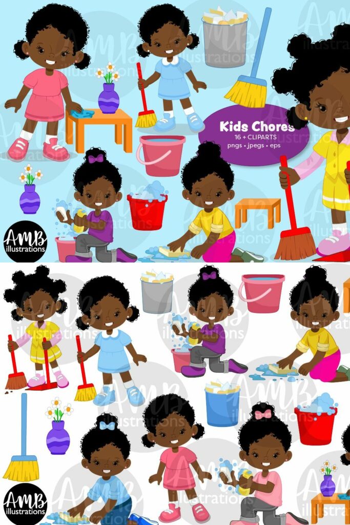Kids doing chores clipart AMB-2991 – MasterBundles