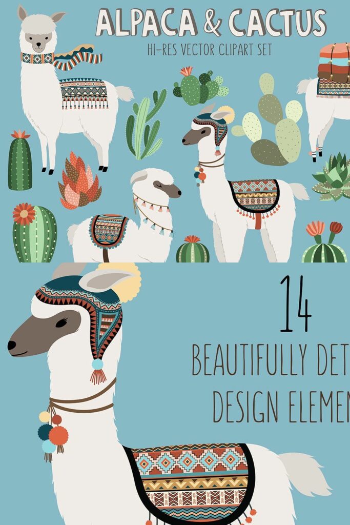 Llama and Cactus Clipart Bundle – MasterBundles
