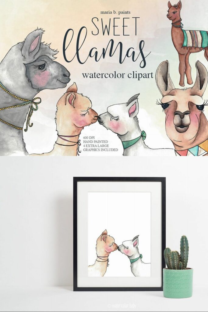 Llama Clipart Watercolor Llamas – MasterBundles