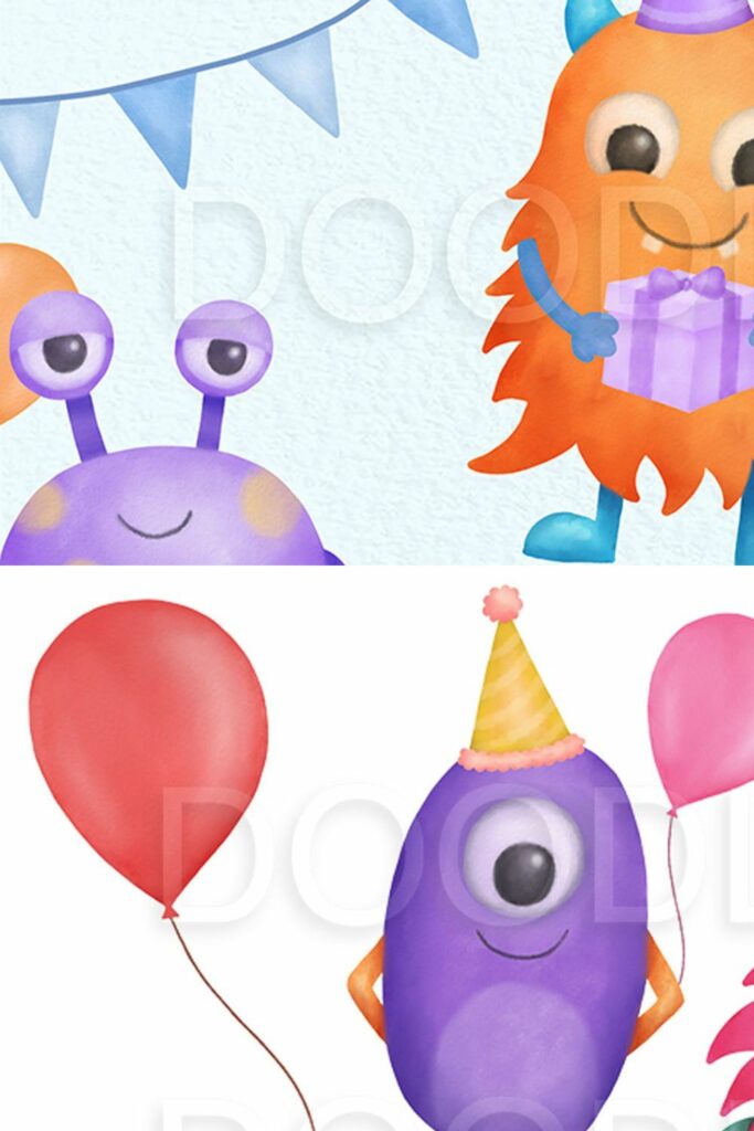 Monster Party Watercolor Clipart – MasterBundles