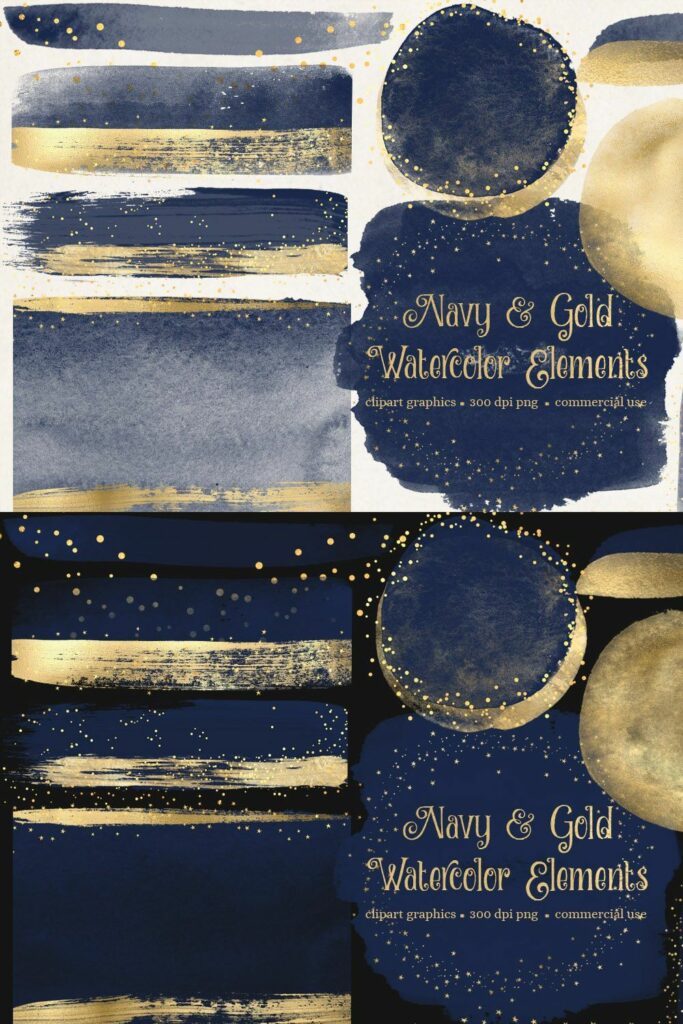 Navy and Gold Watercolor Elements – MasterBundles