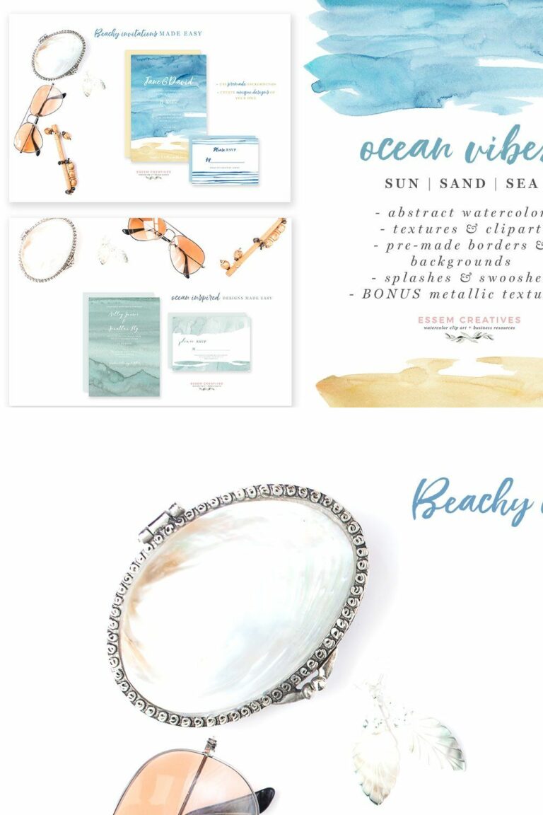 Ocean & Beach Watercolor Backgrounds – MasterBundles