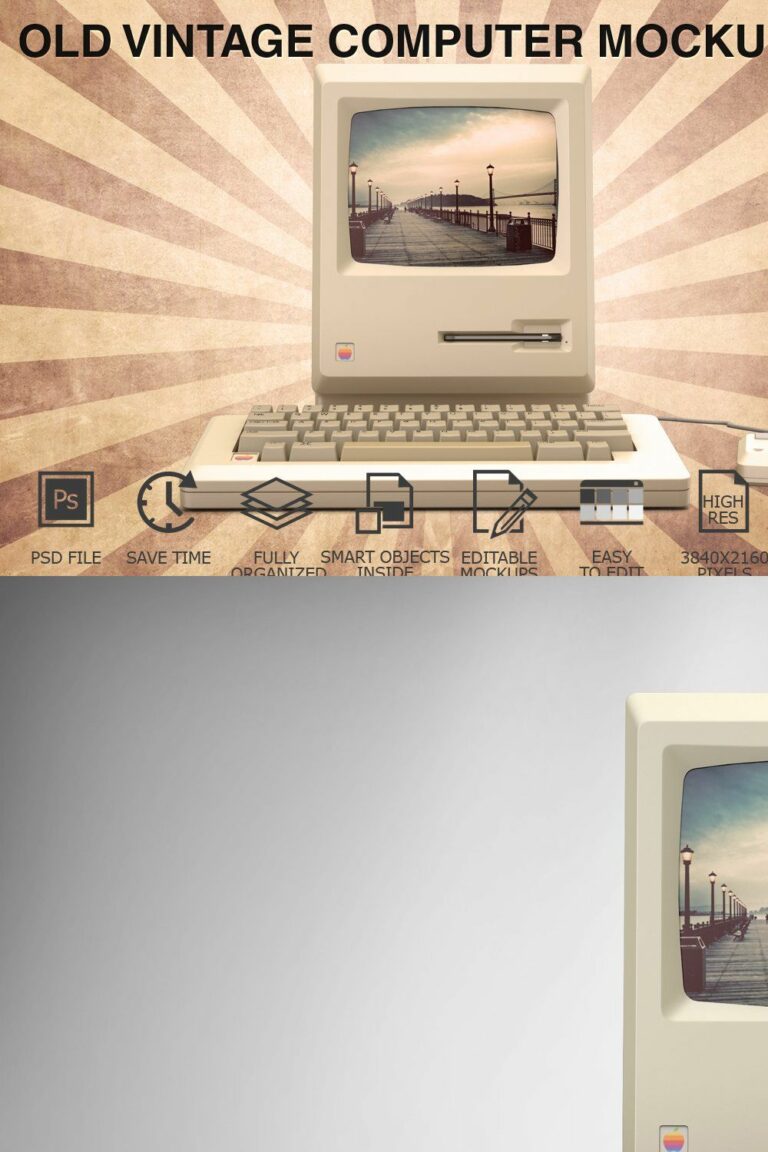Old Vintage Computer Display Mockup – MasterBundles