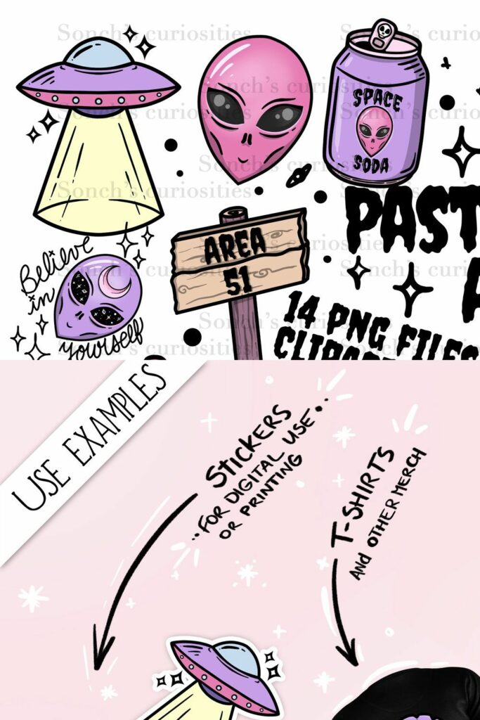 Pastel Aliens / UFO - 14 goth PNG – MasterBundles