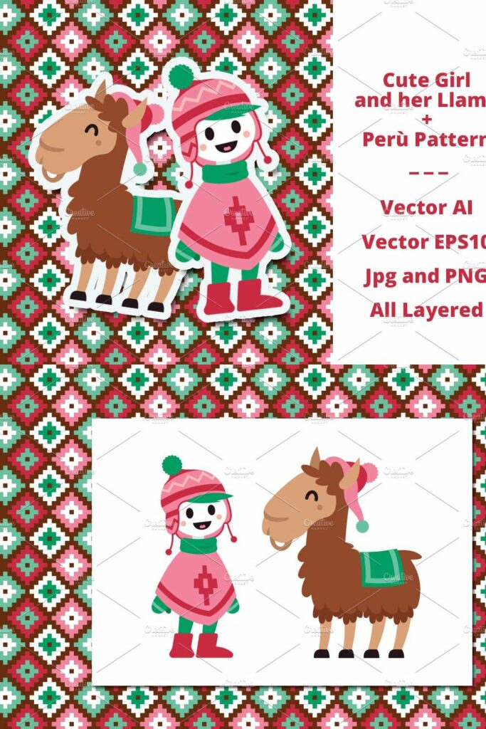 Perù Girl and Llama + Perù pattern – MasterBundles
