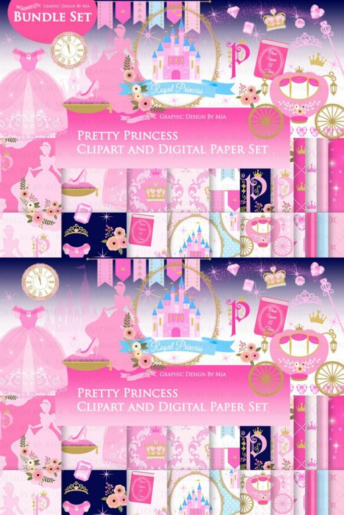 Princess Pink Clipart+Pattern set – MasterBundles