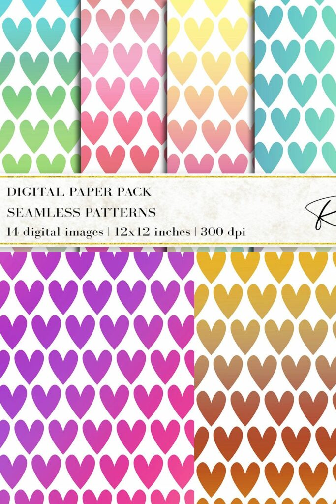 Rainbow Hearts Digital Papers – MasterBundles