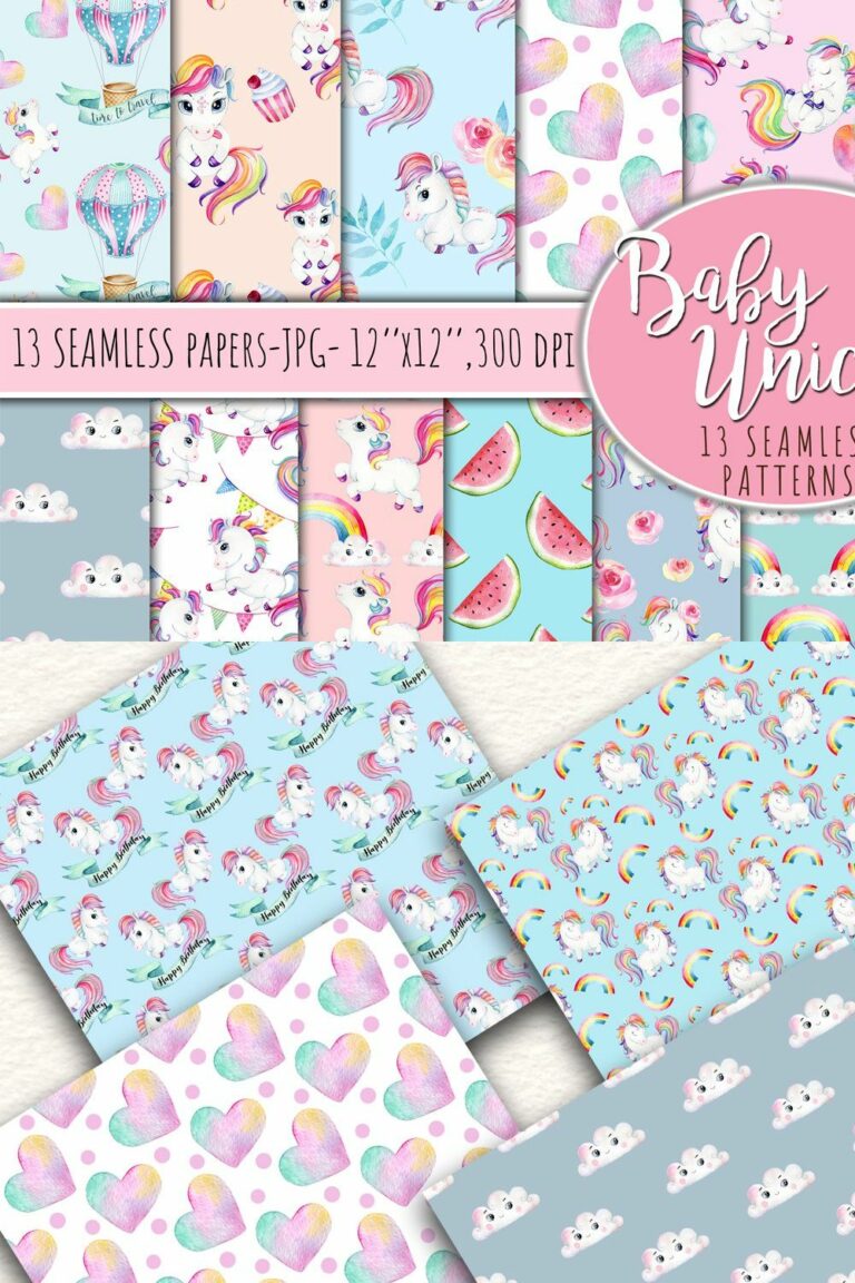Seamless Watercolor Unicorn Patterns – MasterBundles