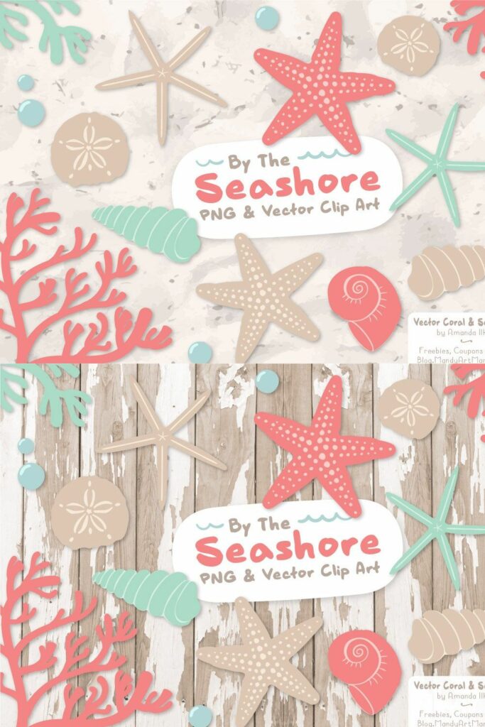 Seashells Clipart in Mint & Coral – MasterBundles