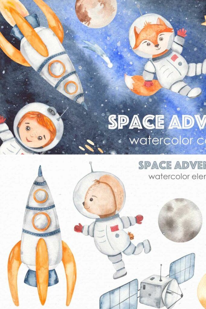 Space adventure watercolor – MasterBundles