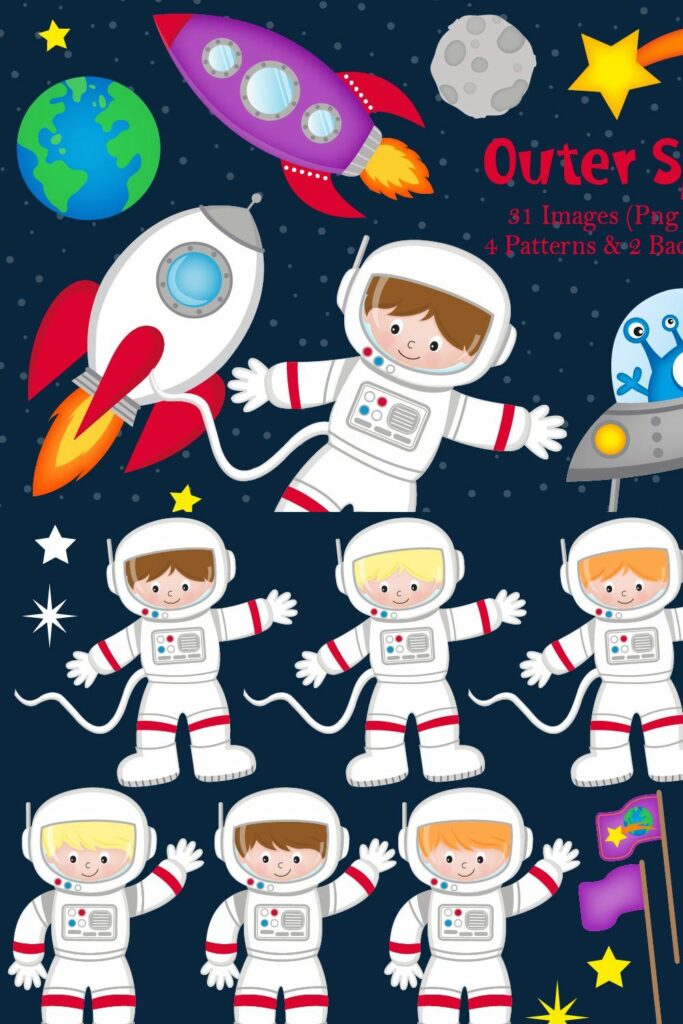 Space clipart, Astronauts -C21 – MasterBundles