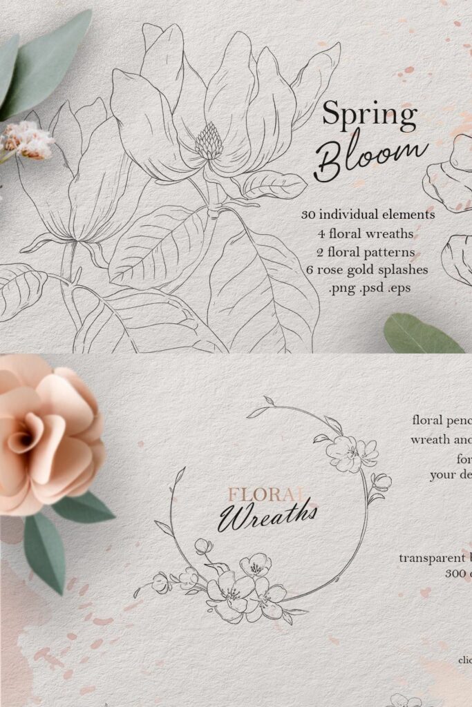 Spring flowers - pencil sketch set – MasterBundles