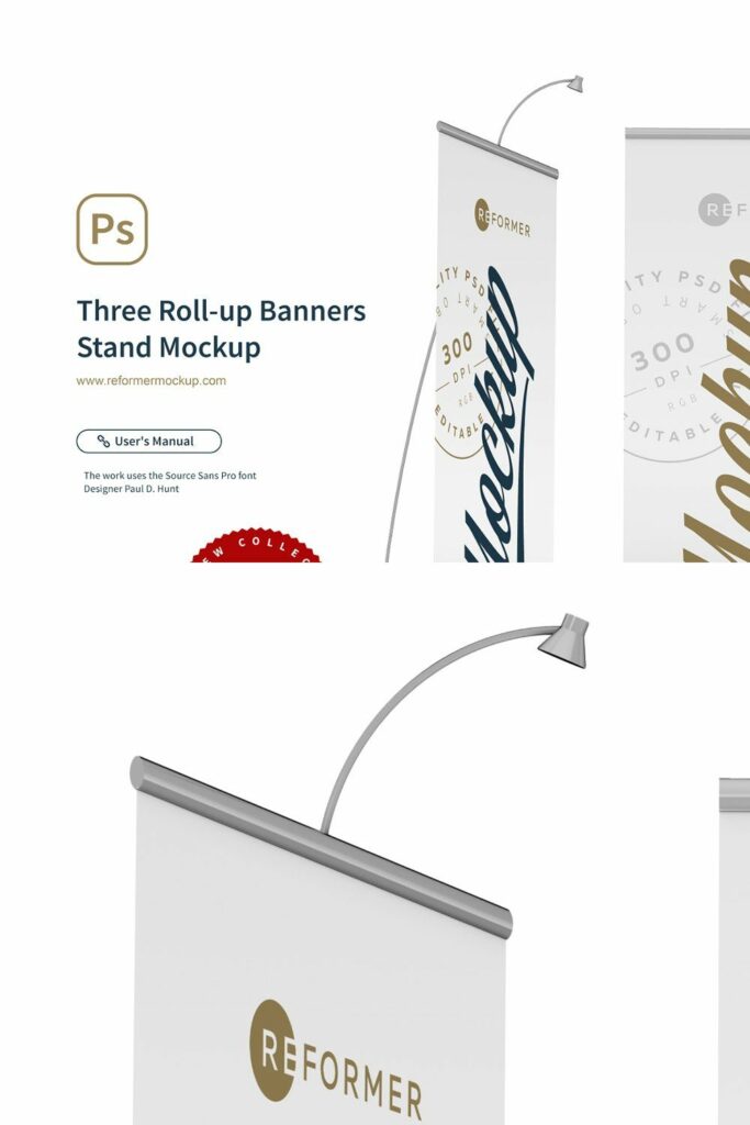 Three Roll-up Banners Stand Mockup – MasterBundles