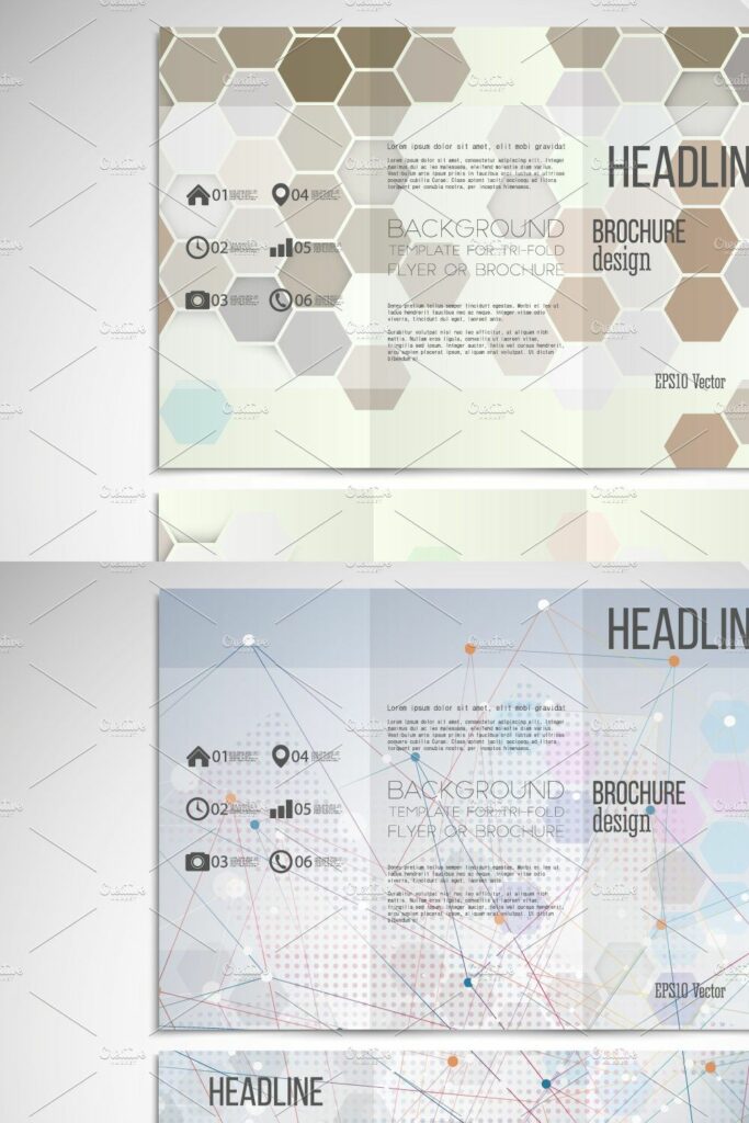 Tri-fold brochures with hexagons – MasterBundles