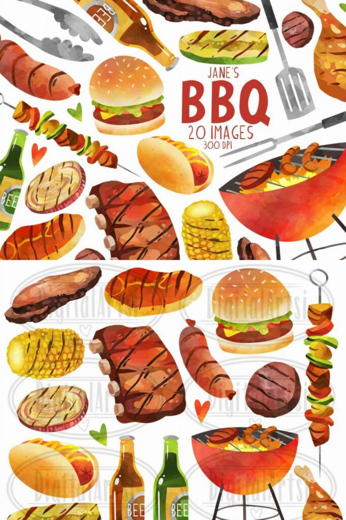 Watercolor BBQ Clipart – MasterBundles