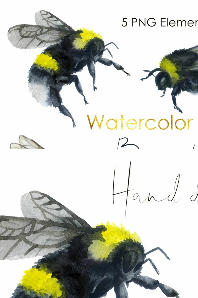 Watercolor bee Clipart. Bumble bee – MasterBundles