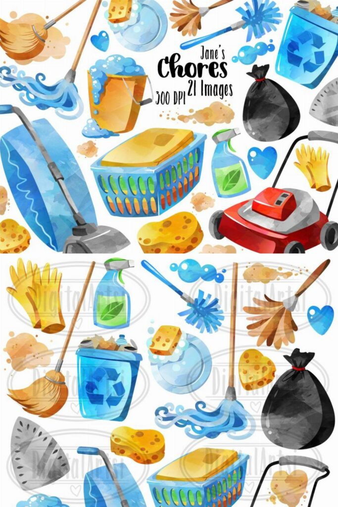 Watercolor Chores Clipart – MasterBundles