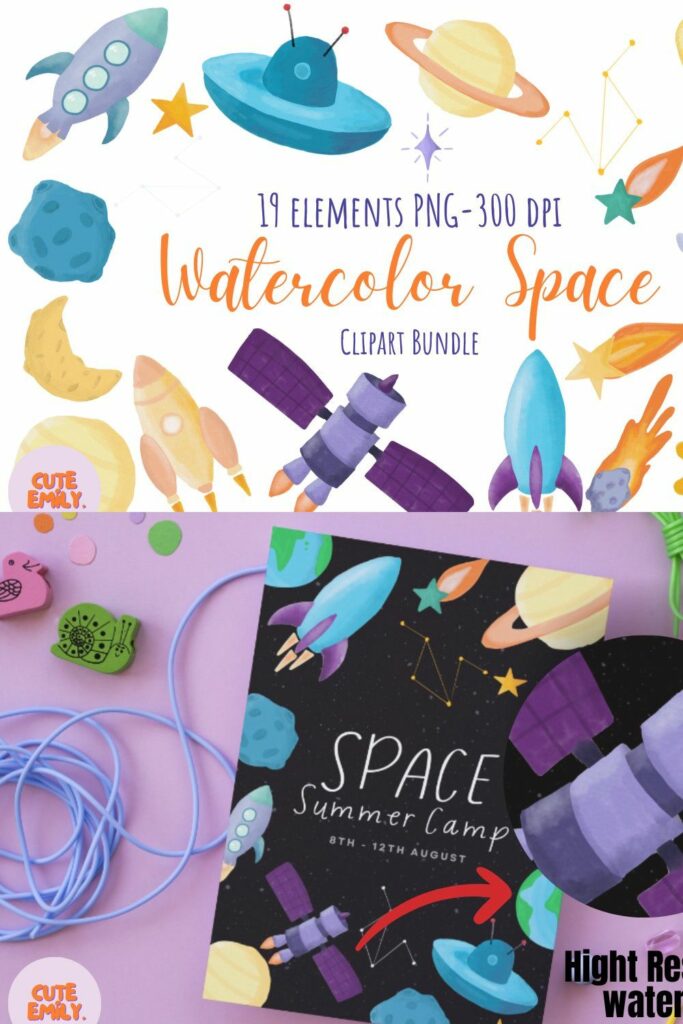 Watercolor Cute Little Space Clipart – MasterBundles