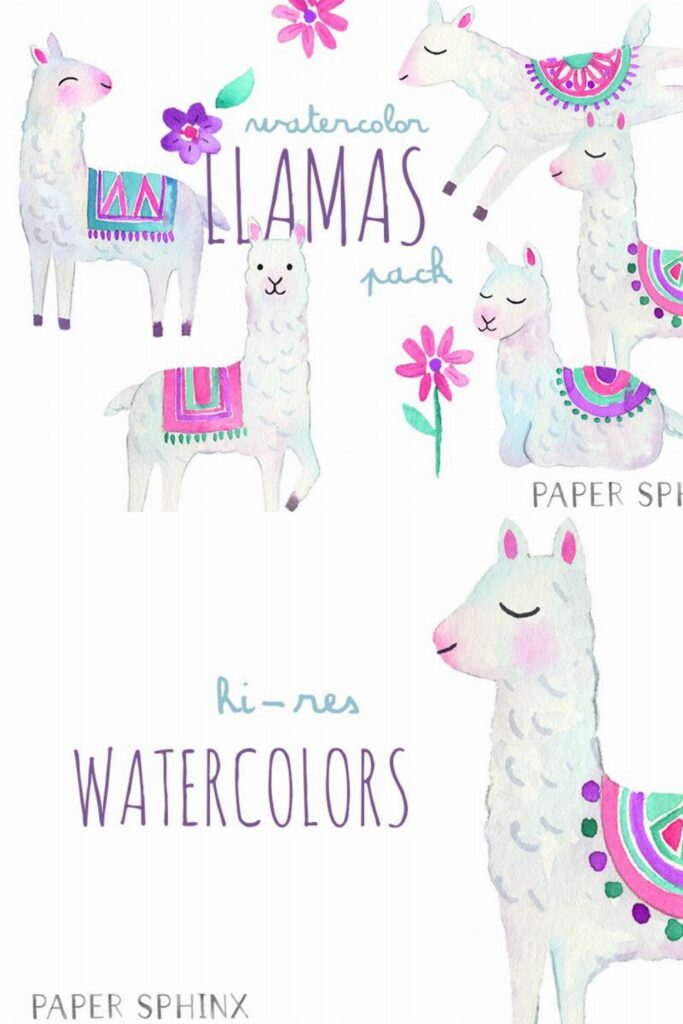 Watercolor Llamas Art Pack – MasterBundles