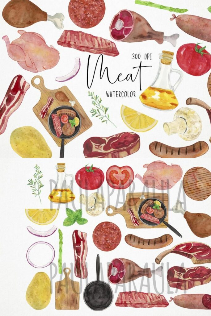 Watercolor Meat Clipart Meat Product – MasterBundles