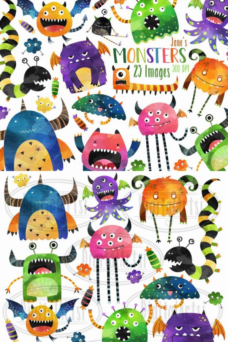 Watercolor Monsters Clipart – MasterBundles