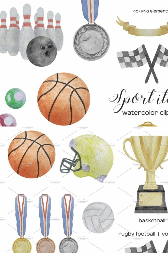 Watercolor Sport Equipment Clipart – MasterBundles