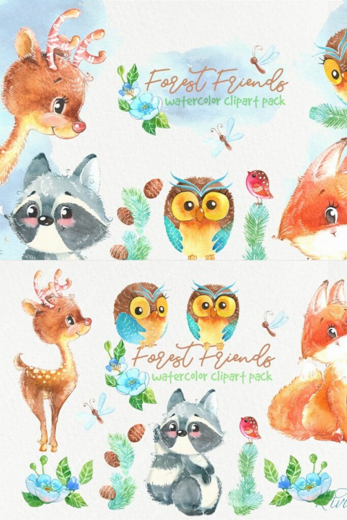Woodland forest watercolor animals – MasterBundles