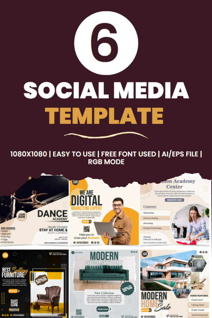 Professional 6 social media template bundle - MasterBundles