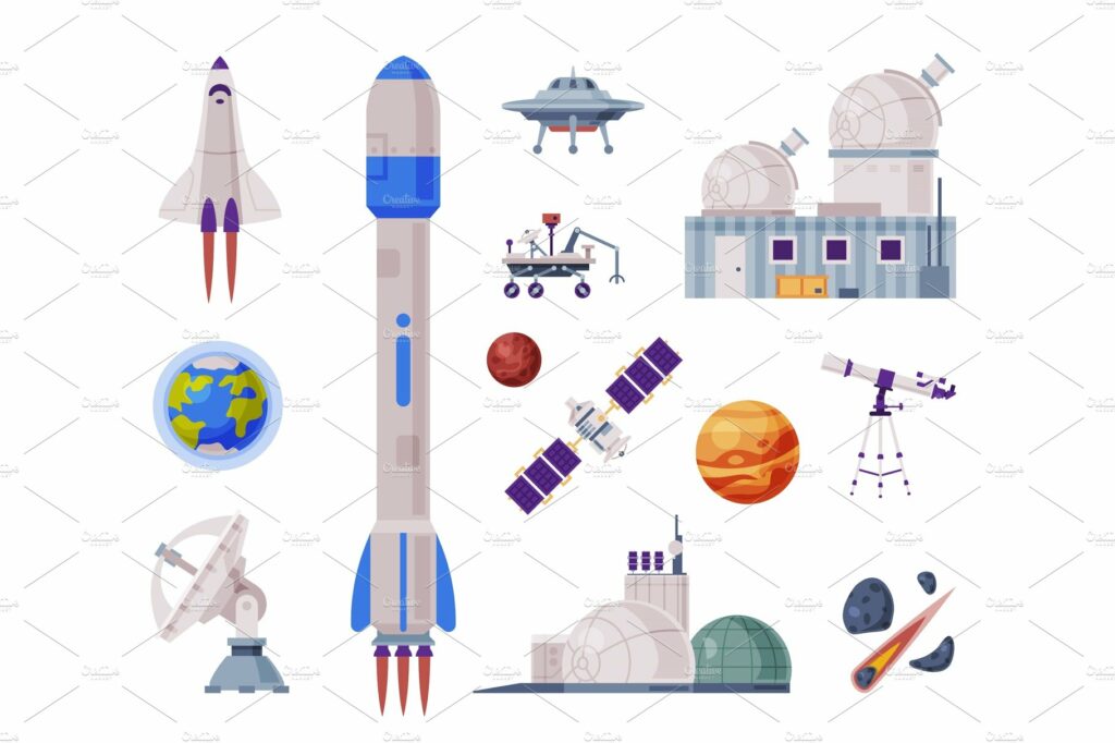 Space Objects Set, Rocket, Shuttle – MasterBundles