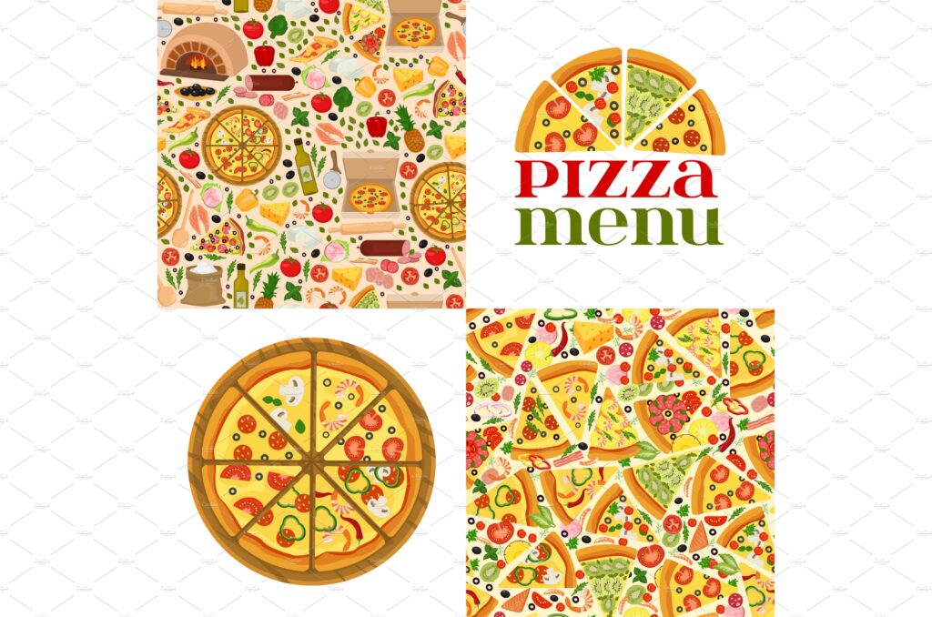 Pizzeria menu pattern set, vector – MasterBundles