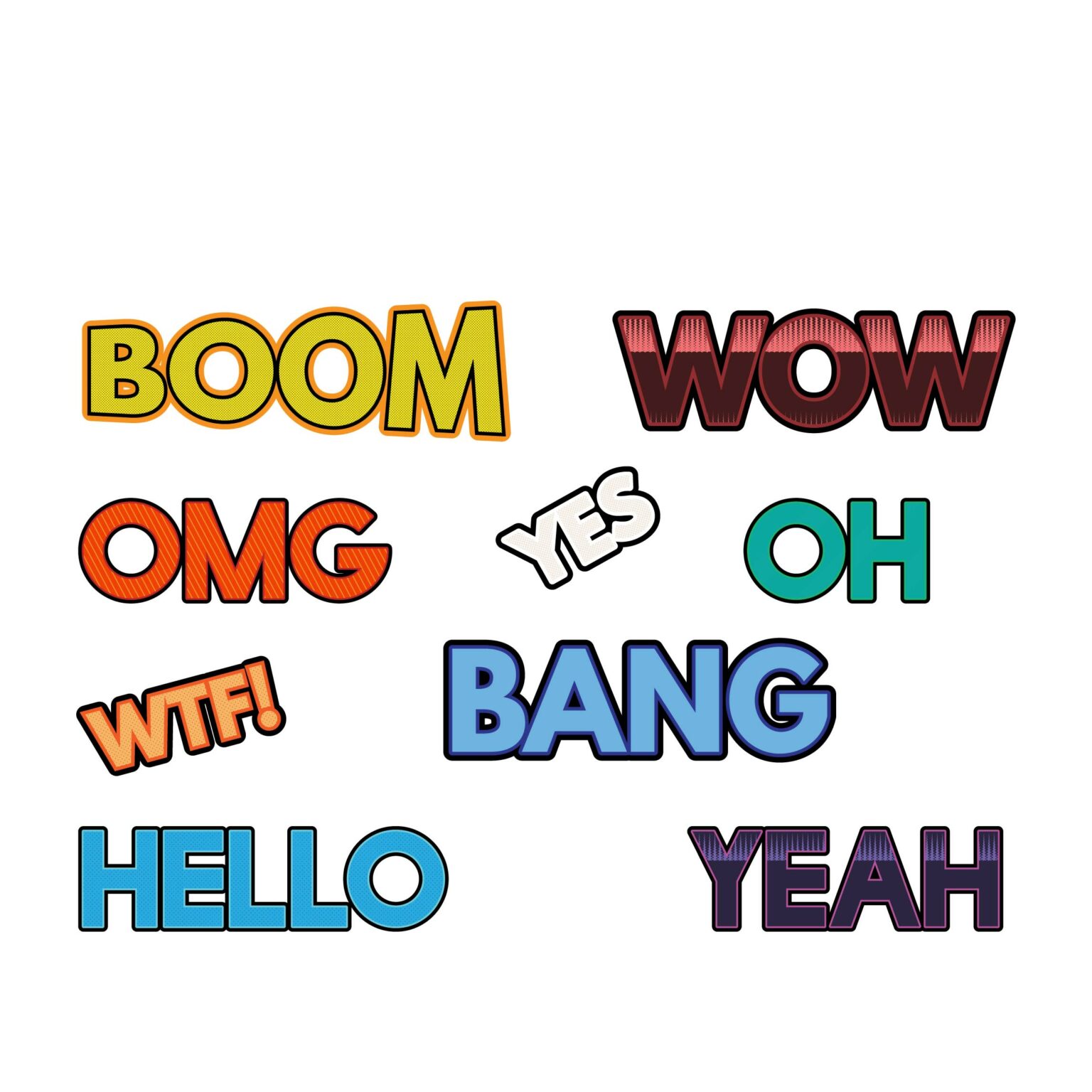 Pop art style word vector set - MasterBundles