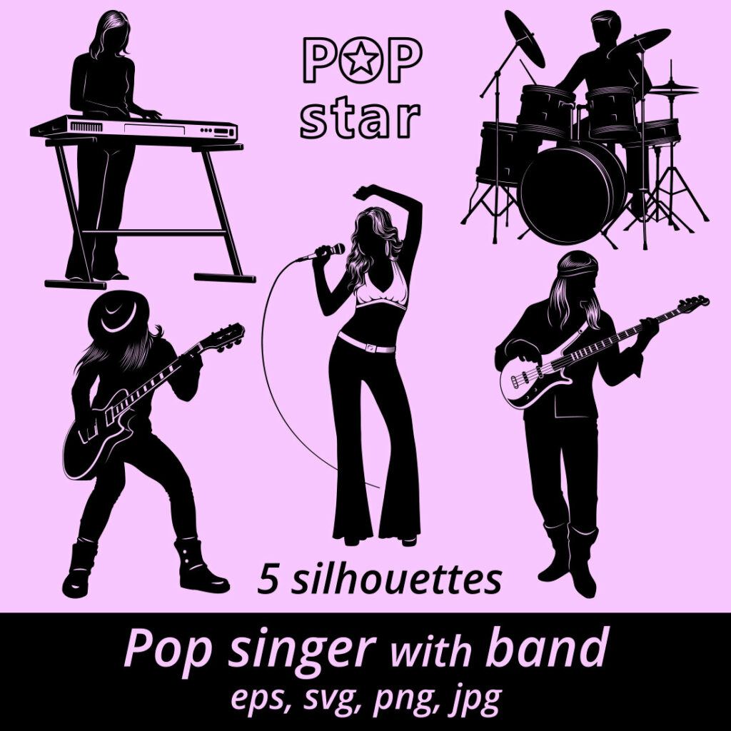 Pop Singer with Musicians Silhouettes - MasterBundles