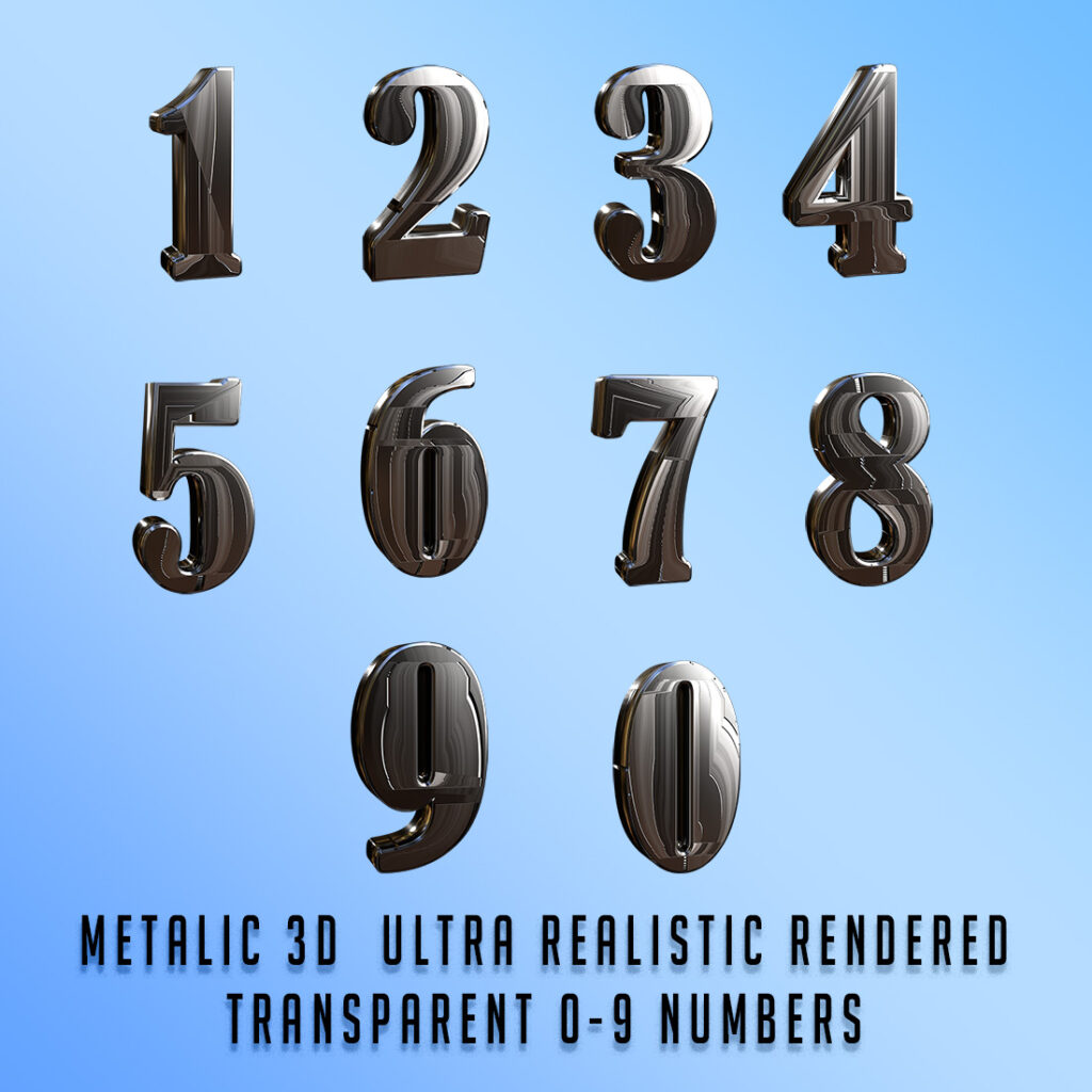 Ultra Realistic Metallic 3D Rendered Futuristic 0-9 Numbers In PNG with ...